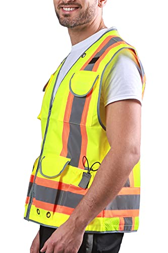 Kolossus Safety Vest for Men High Visibility Reflective Construction Tactical Vest (Yellow, X-Large)