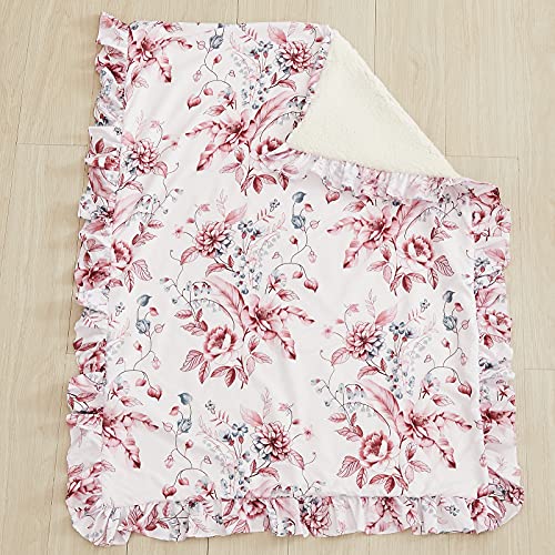 Brandream Girls Nursery Bedding Pink Floral Crib Bedding Set 3 Piece Farmhouse Baby Blanket Set, 3 Piece