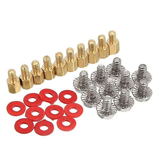 Connectors (20x Screw+20x Motherboard Riser +20x Washer) 6.5mm 6-32-M3 Computer Golden Motherboard Riser+Screws + Red Washers LX0A - (Color: B)