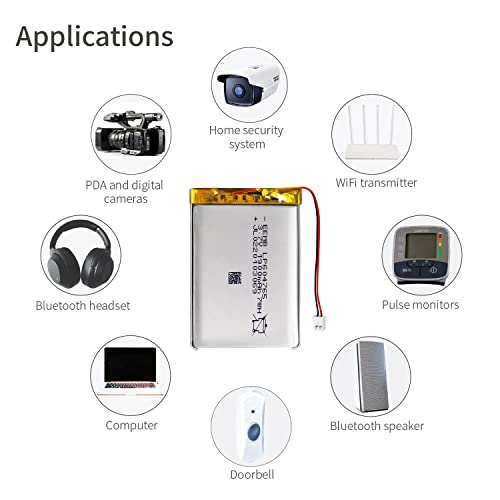 EEMB Lithium Polymer Battery 3.7V 1900mAh 604765 Lipo Rechargeable Battery Pack with Wire JST Connector for Speaker and Wireless Device- Confirm Device & Connector Polarity Before Purchase