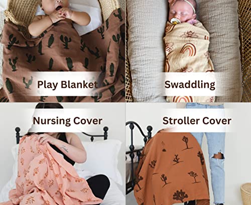 Leyl&Ari Muslin Swaddle Blanket 100% Organic Cotton Lightweight Receiving Wrap for Infant & Newborn (Cactus, 47X47)