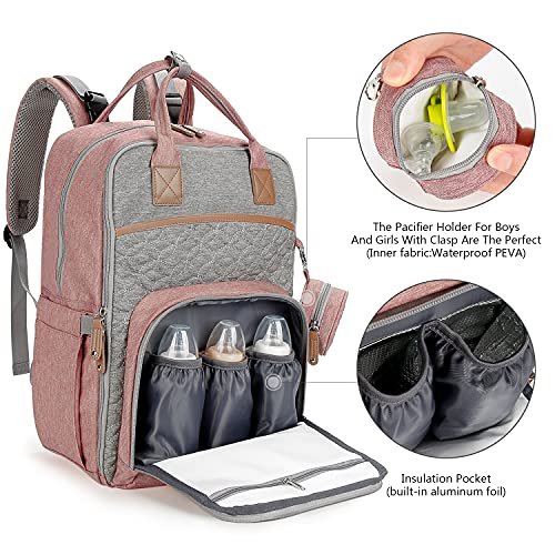 MOMIGO Baby Diaper Backpack - Large Capacity Water-Resistant Nappy Bag with Stroller Straps & Pacifier Case, Unisex and Stylish Travel Backpack&Outdoor Bag (Pink)