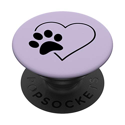 Black Paw Print Heart Dog Cat Light Pastel Purple PopSockets Swappable PopGrip