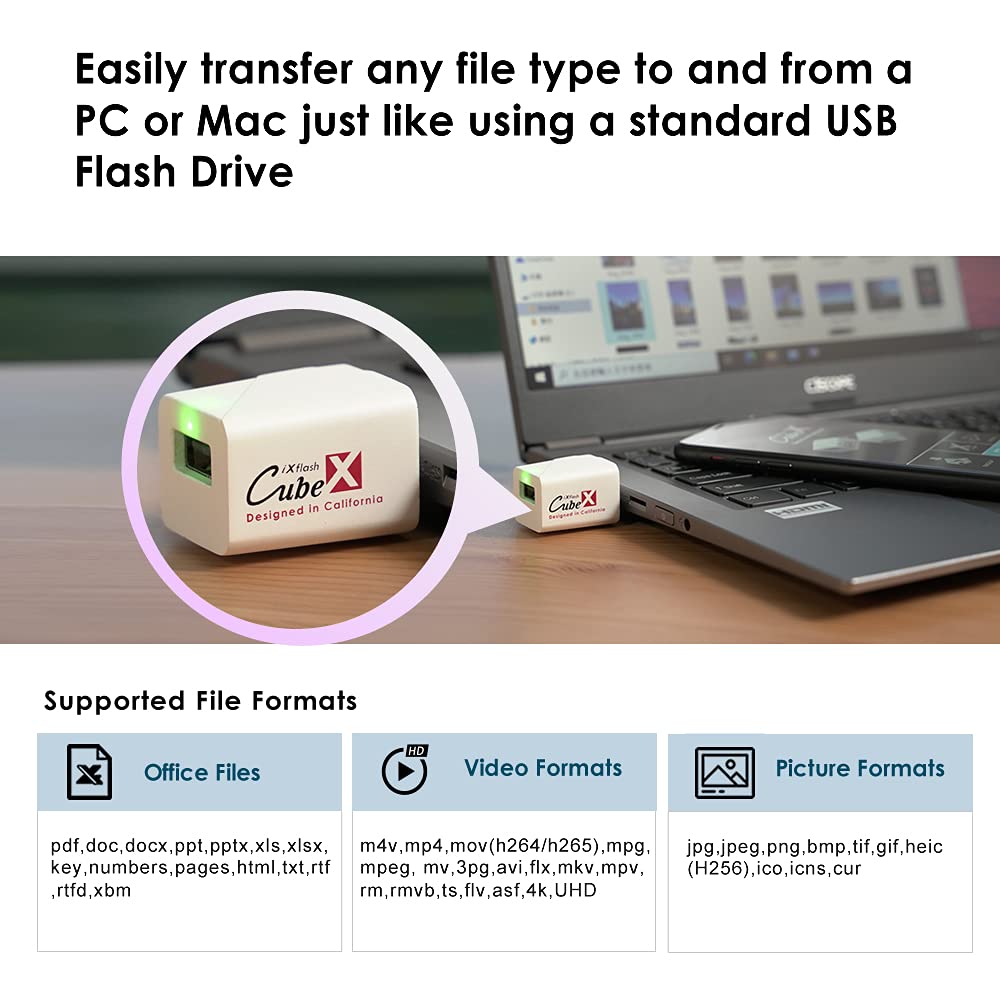 PioData iXflash Cube 512GB Photo Storage Device Apple MFi Certified USB Type A for iPhone & iPad, Auto Backup Photos & Videos