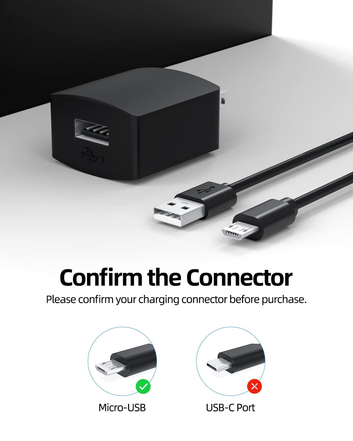 Micro-USB Wall-Charger Fit for Samsung-Galaxy-Tab A, E, S2, 3, 4, 7.0" 8.0" 9.6" 9.7" 10.1", SM-T580/350/280/113/377/560/713 Tablet with 5Ft Cable Power Cord
