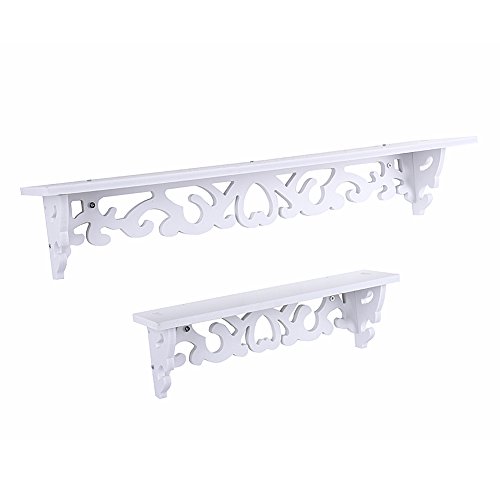 Wall Mounted Shelf, White Carved Shabby Chic Filigree Style Shelves Design Wall Shelf for Home, Bedroom, Study (S)