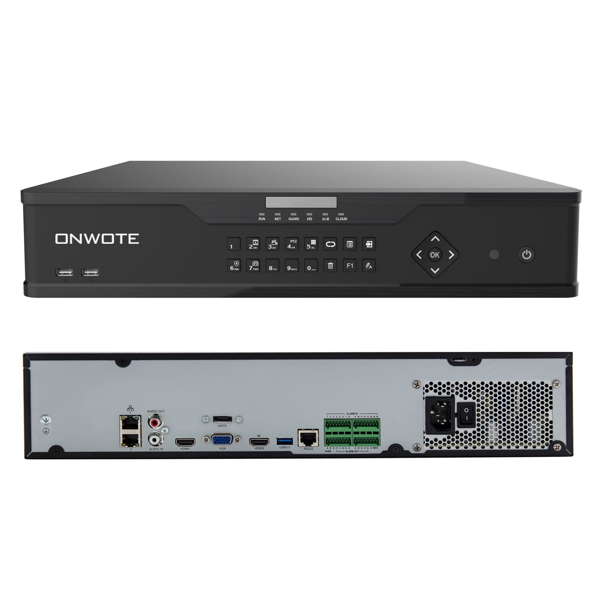 ONWOTE 12MP 64 Channel NVR IP Security Video Audio Recorder, 64CH 12MP/ 4K/ 6MP/ 5MP Input, 6K 64CH NVR, 8 Storage Bays Support 80TB HDD, 2 HDMI Ports Split Screen Display, Work with PoE Switch