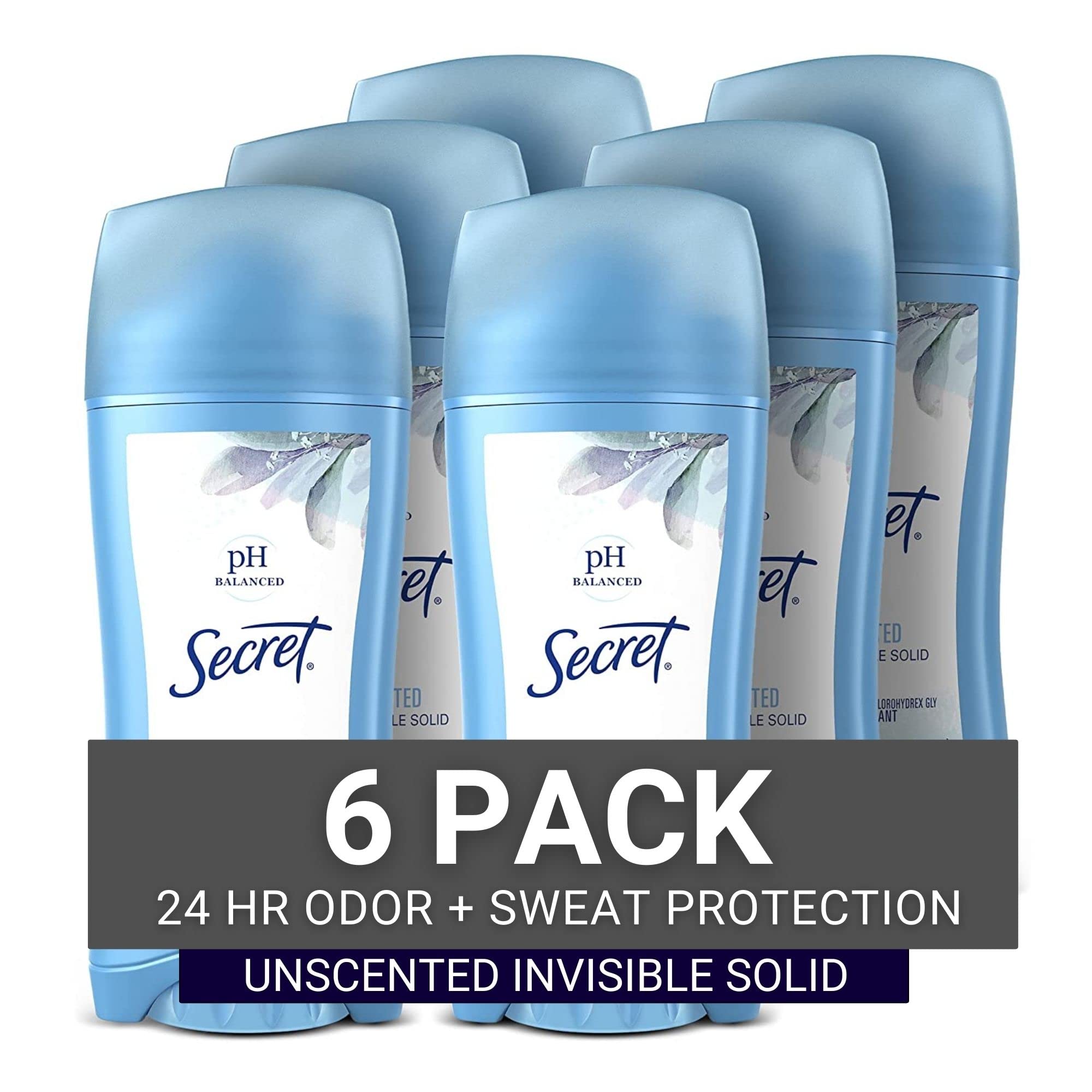Secret Unscented Deodorant and Antiperspirant for Women, Invisible Solid, 2.6 oz (Pack of 6)