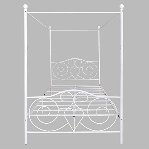 Canopy Bed Frame Platform Bed Frame Morden Design Heavy Duty Steel Slat and Support with Headboard and Footboard No Box Spring Required (Full, White)