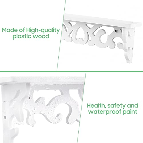 Wall Mounted Shelf, White Carved Shabby Chic Filigree Style Shelves Design Wall Shelf for Home, Bedroom, Study (S)