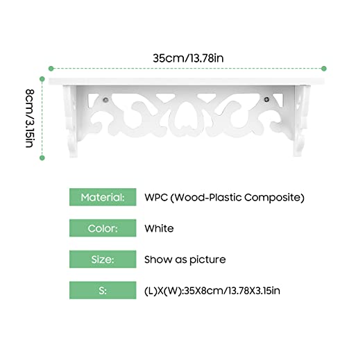 Wall Mounted Shelf, White Carved Shabby Chic Filigree Style Shelves Design Wall Shelf for Home, Bedroom, Study (S)