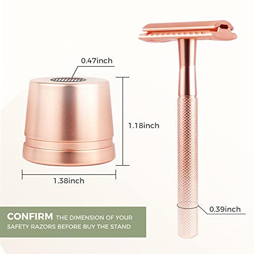 ZOMCHI Safety Razor Stand, Aluminum Alloy Men's Shaving Stand for Bathroom Countertops, Suitable Razors, Hole Diameter 0.425'',Rose Gold