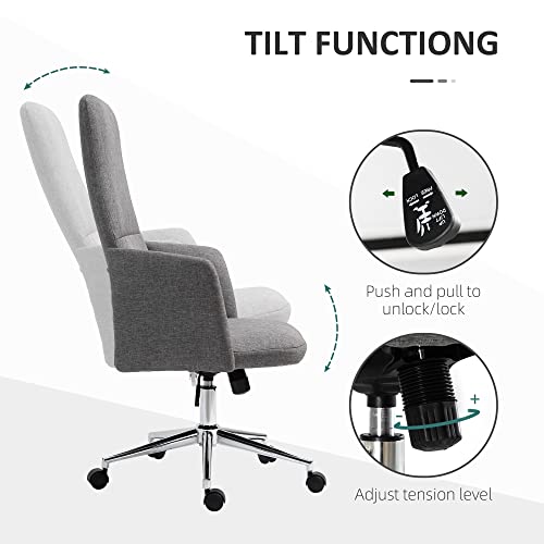 Vinsetto High Back Office Chair Breathable Fabric Computer Home Rocking Seat with Swivel Wheels, and Padded Arms, Grey