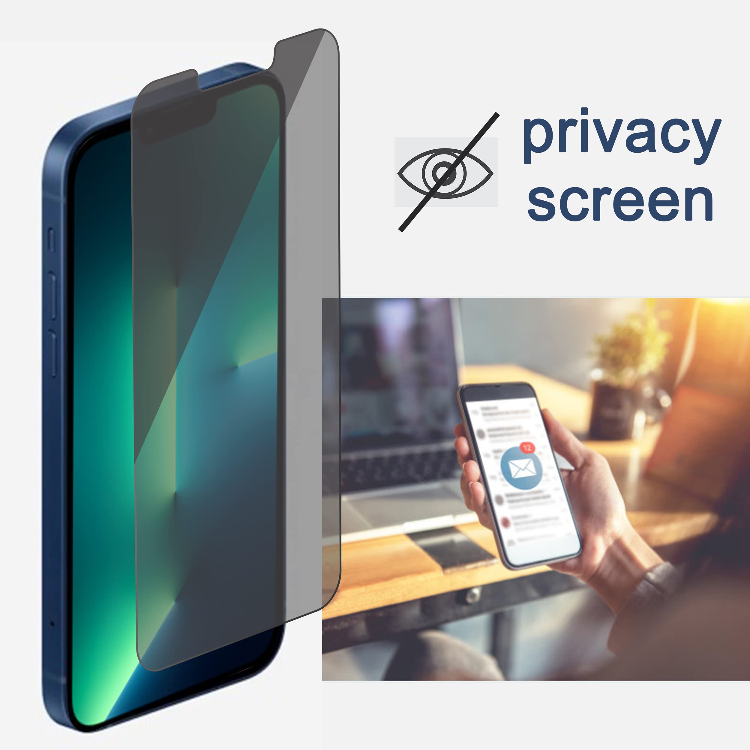 Ailun 2Pack Privacy Screen Protector for iPhone 13 Pro [6.1 inch Display] + 2 Pack Camera Lens Protector, Anti Spy Private Tempered Glass Film,[9H Hardness] - HD[4 Pack]