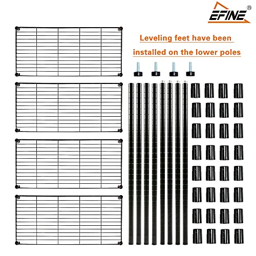 EFINE 2-Pack 4-Shelf Shelving Unit, Adjustable, Heavy Duty Carbon Steel Wire Shelves, 150lbs Loading Capacity Per Shelf, Shelving Units and Storage for Kitchen and Garage (30Wx14Dx47H)Black,S200-4X2
