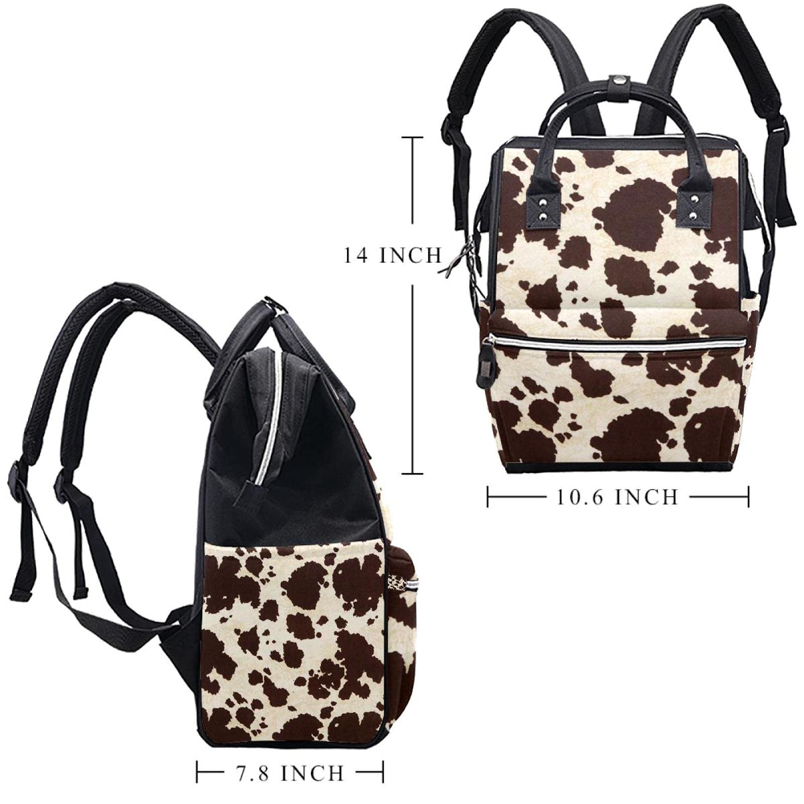 DJROW Big Cow Fur Print Pattern Diaper Tote Bags Mummy Backpack Large Capacity Nappy Bag Nursing Traveling Bag for Baby Care, multicolor, 10.6x7.8x14in