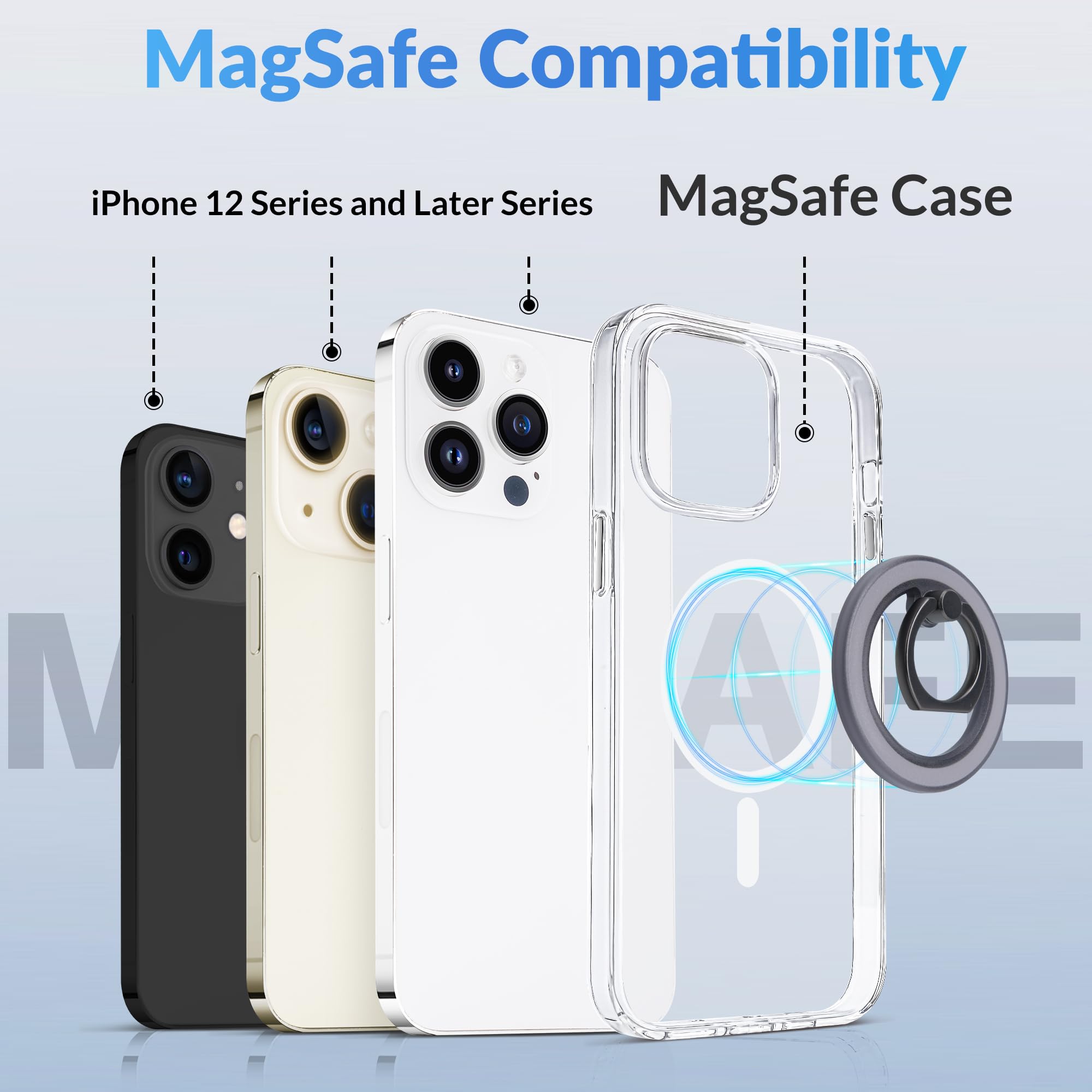 Magnetic Phone Ring Holder Compatible with MagSafe - metisinno Magnetic Phone Grip, Adjustable Finger Ring Grip and Stand, Remove for Wireless Charging Compatible, Black