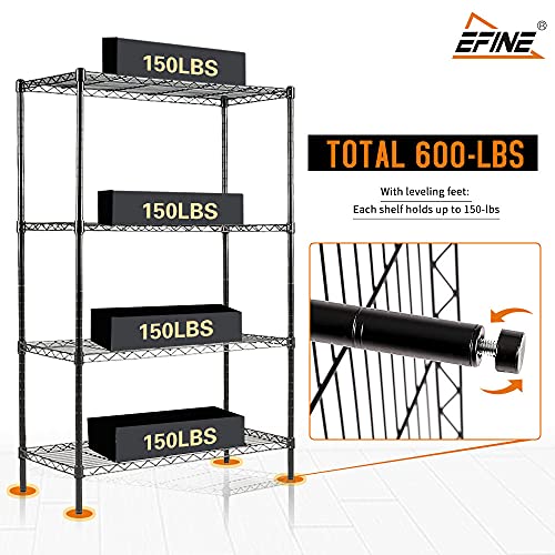 EFINE 2-Pack 4-Shelf Shelving Unit, Adjustable, Heavy Duty Carbon Steel Wire Shelves, 150lbs Loading Capacity Per Shelf, Shelving Units and Storage for Kitchen and Garage (30Wx14Dx47H)Black,S200-4X2