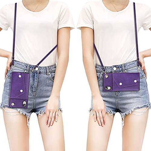 KIHUWEY iPhone Xr Crossbody Case with Wallet Card Holder,Kickstand Wrist Strap Shoulder Cross Body Zipper Purse Bag Cover Case (Purple)