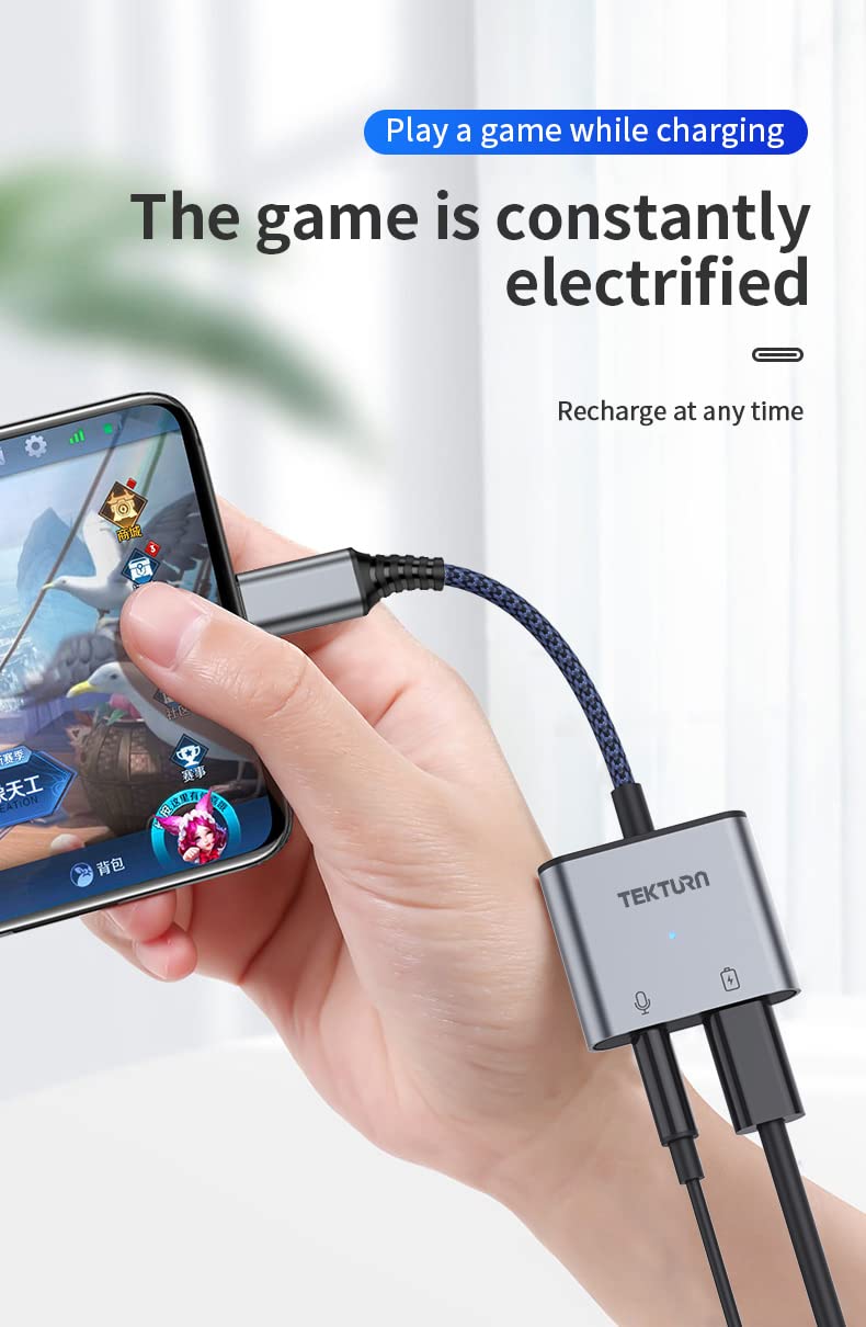 USB-C to 3.5 mm Headphone and Charger Adapter, 2 in 1 USB-C to Aux Audio Jack with PD 60W Fast Charging, Compatible with iPad Pro, iPad Air, Android Phones and Tablets by TEKTURN