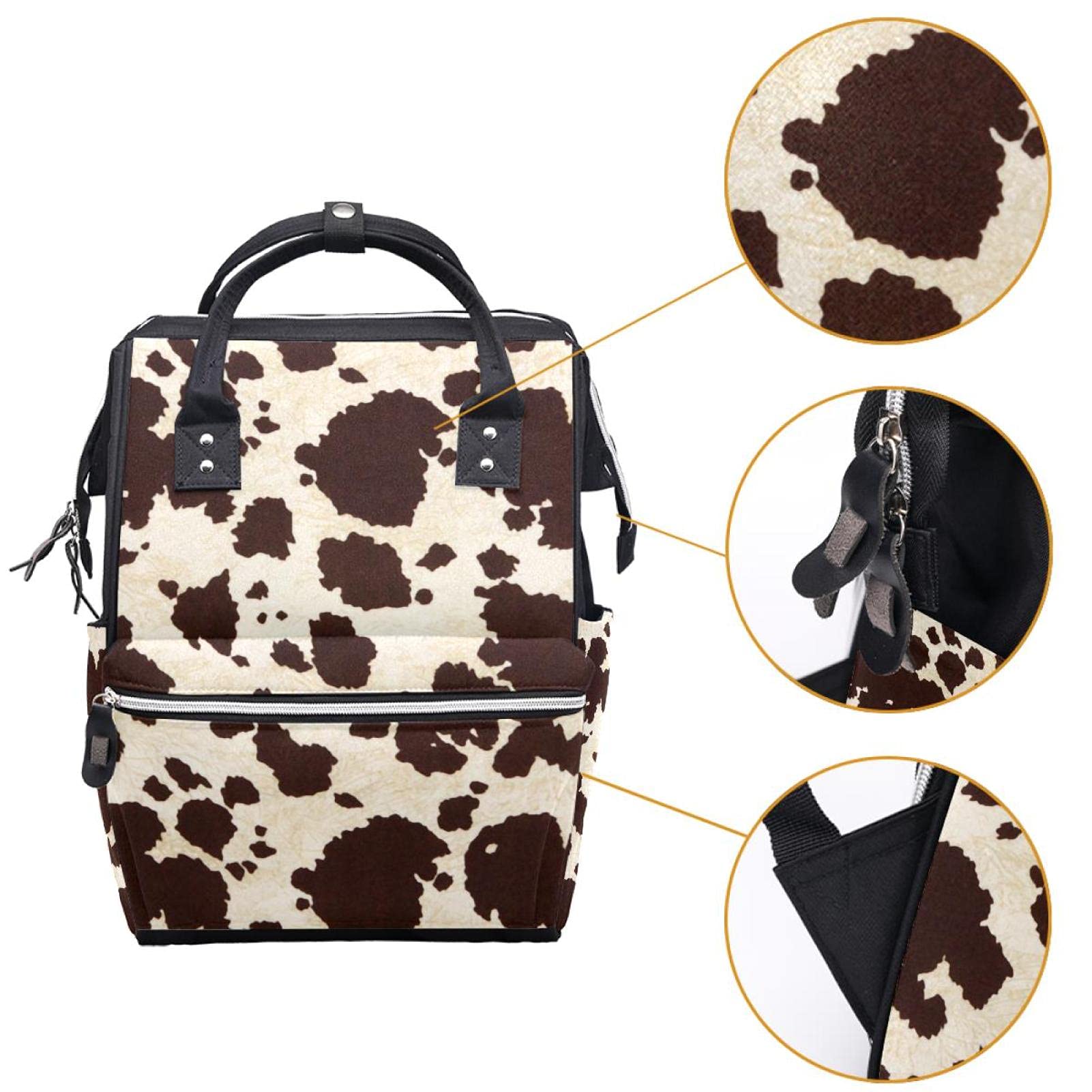 DJROW Big Cow Fur Print Pattern Diaper Tote Bags Mummy Backpack Large Capacity Nappy Bag Nursing Traveling Bag for Baby Care, multicolor, 10.6x7.8x14in