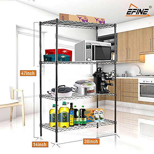 EFINE 2-Pack 4-Shelf Shelving Unit, Adjustable, Heavy Duty Carbon Steel Wire Shelves, 150lbs Loading Capacity Per Shelf, Shelving Units and Storage for Kitchen and Garage (30Wx14Dx47H)Black,S200-4X2