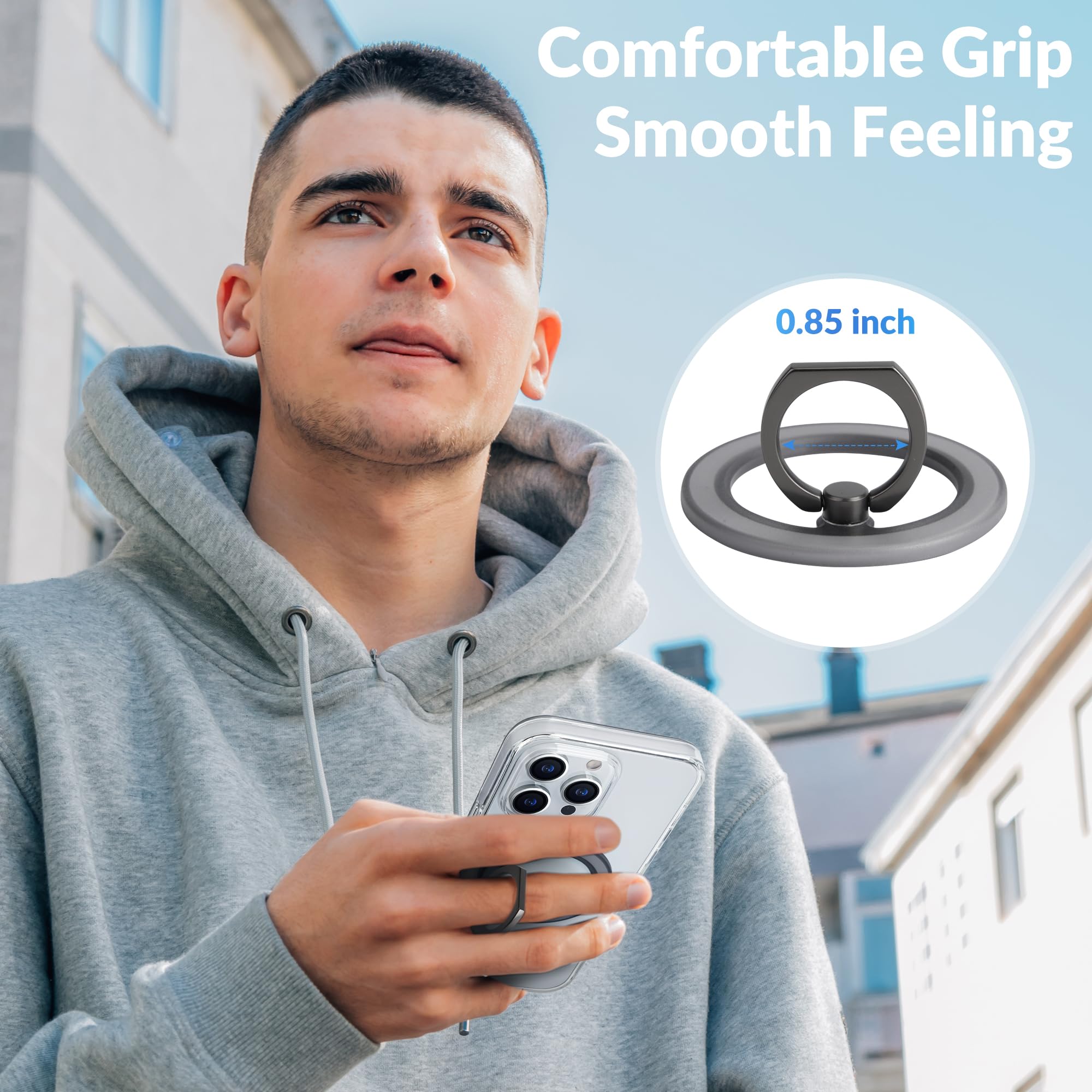 Magnetic Phone Ring Holder Compatible with MagSafe - metisinno Magnetic Phone Grip, Adjustable Finger Ring Grip and Stand, Remove for Wireless Charging Compatible, Black