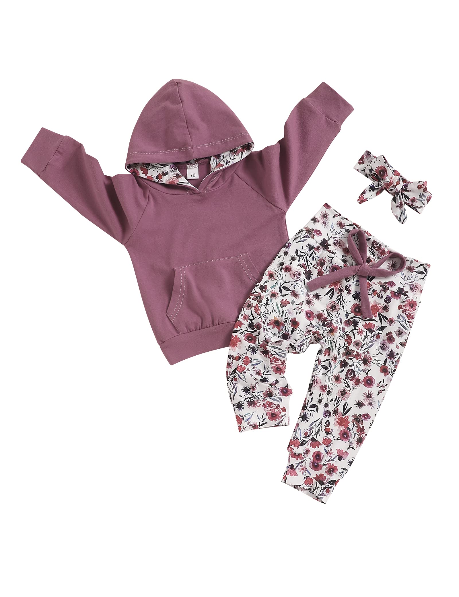 Winter Clothes for Baby Girl 12-18 Months Long Sleeve Hoodie Flower Printed Pants Winter Outfits Sets