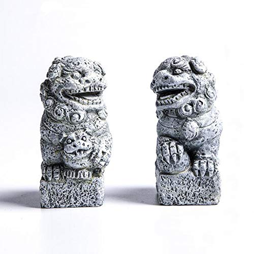 Smoothedo-Pets Fish Tank Decorations Aquarium Decoration Mini/Pair Size Ornaments Accessories Fish Hides Asian Garden FengShui Beast Dog (Mini Lion Statue/Pair)