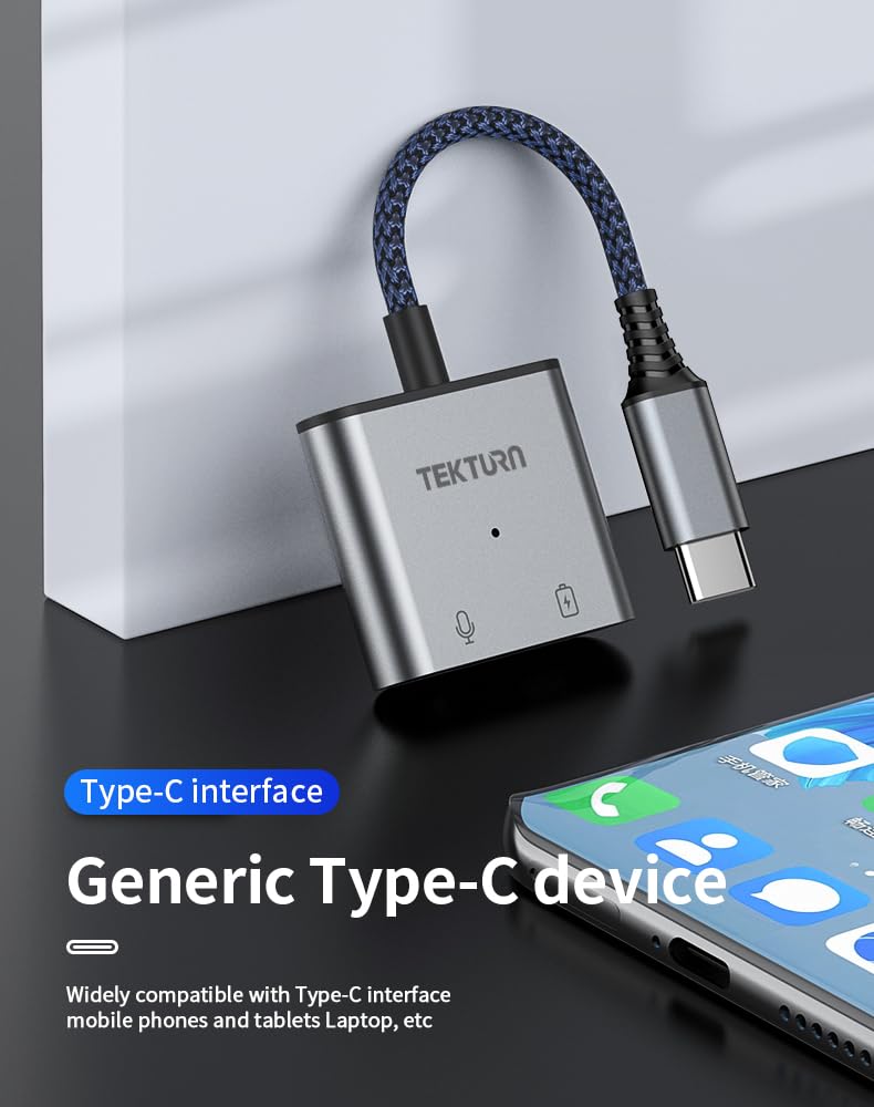 USB-C to 3.5 mm Headphone and Charger Adapter, 2 in 1 USB-C to Aux Audio Jack with PD 60W Fast Charging, Compatible with iPad Pro, iPad Air, Android Phones and Tablets by TEKTURN