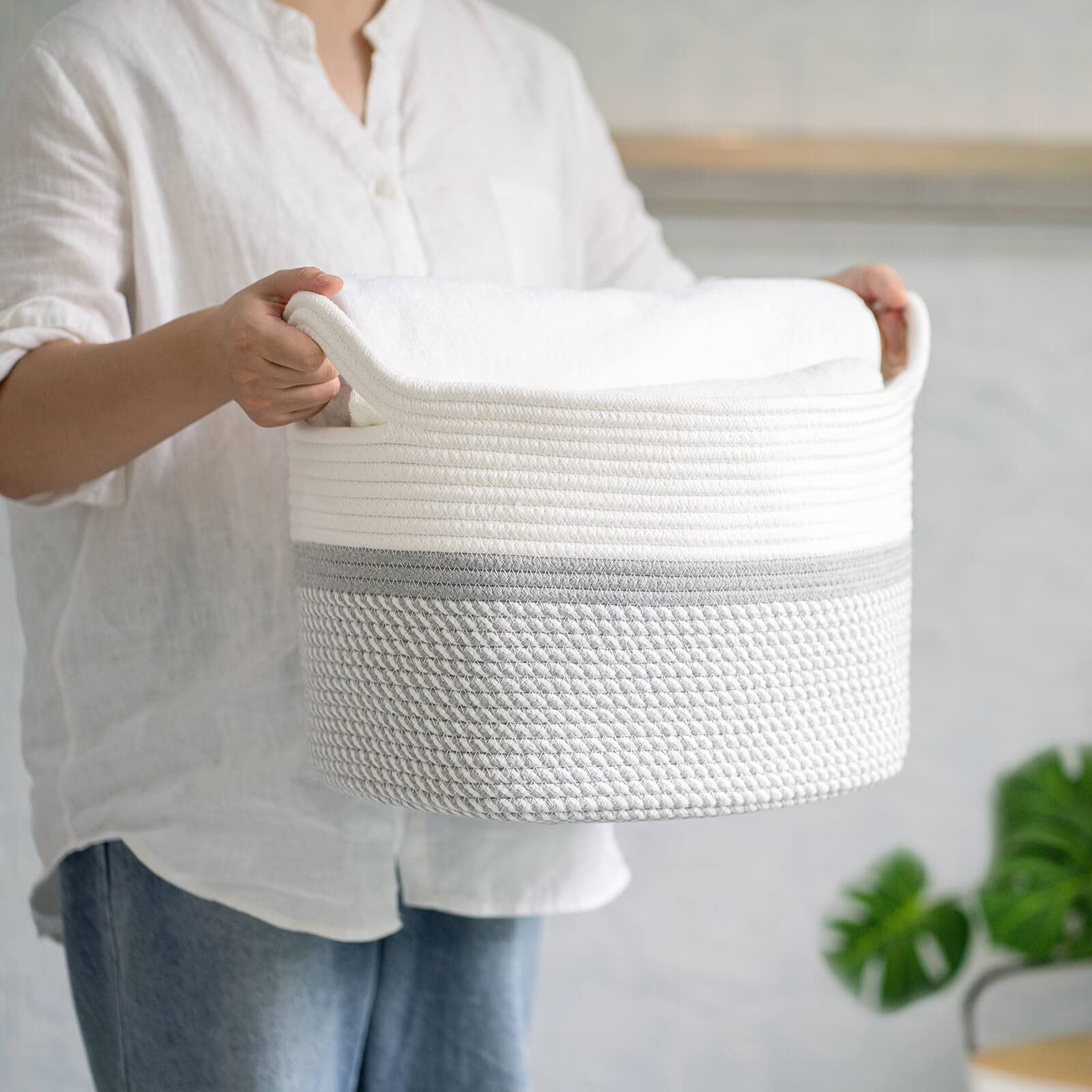 CHICVITA 3-Pack Cotton Rope Storage Baskets, Cube Basket, Under Shelf Basket, Basket Set for Nursery, Books, Socks Towels, Blankets, Gray