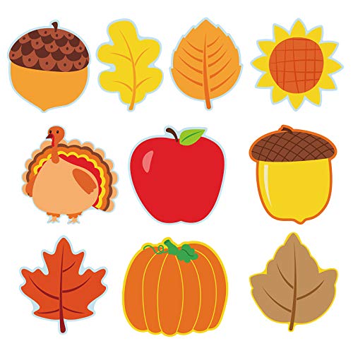 50 Pieces Happy Fall Cutouts Thanksgiving Classroom Decorations Pumpkin Turkey Leaves Acorn Bulletin Board Colorful Happy Autumn Cut Outs for Classroom School Harvest Theme Party