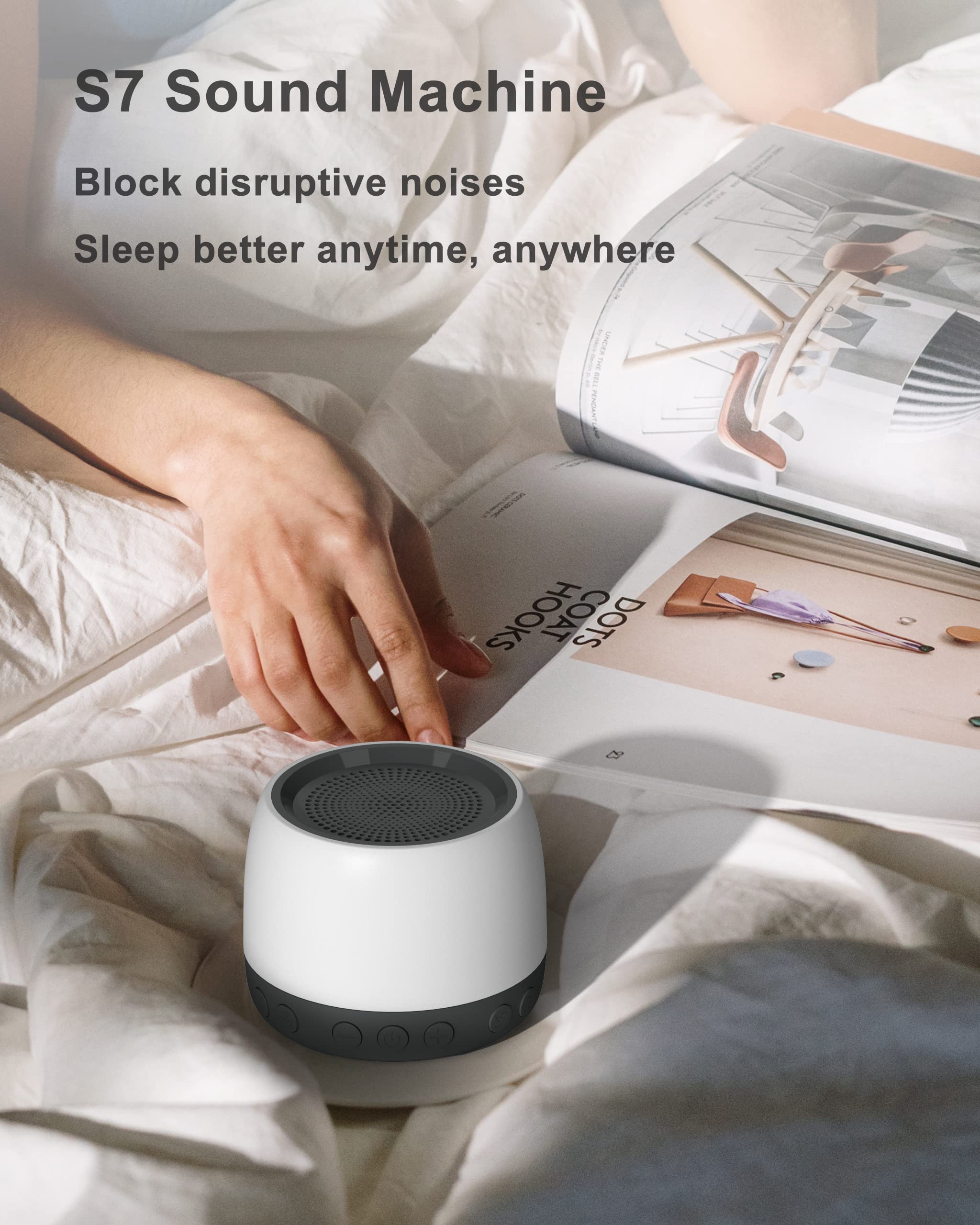 elesories White Noise Machine, Small Sound Machine for Adults Baby Sleeping, Also Be Used as a Multifunctional Speaker for Home, Office Privacy | Nursery | Travel | 13 Soothing Sounds