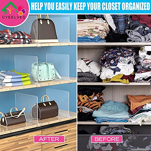 6 Pack Closet Shelves, Shelf Dividers, Clear Acrylic Shelf Divider for Closets, Wood Shelf Dividers Purse Organizer Separators, Closet Shelf Organizer for Kitchen Cabinets Storage Clothes Organization