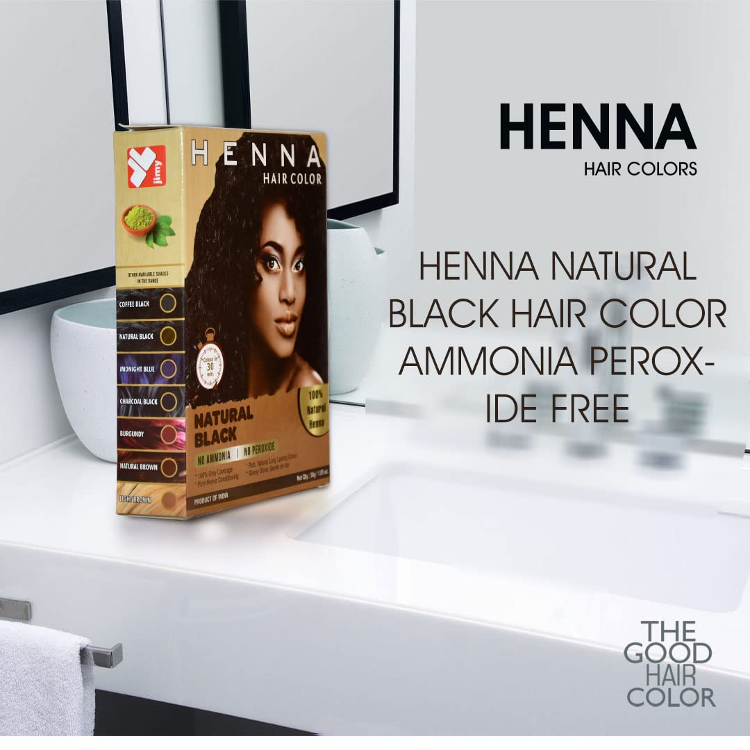 30 Minute Enriched with Herbs Semi Permanent Powder - Harsh Chemical Free Black Hair Dye for Men and Women (Natural Black)