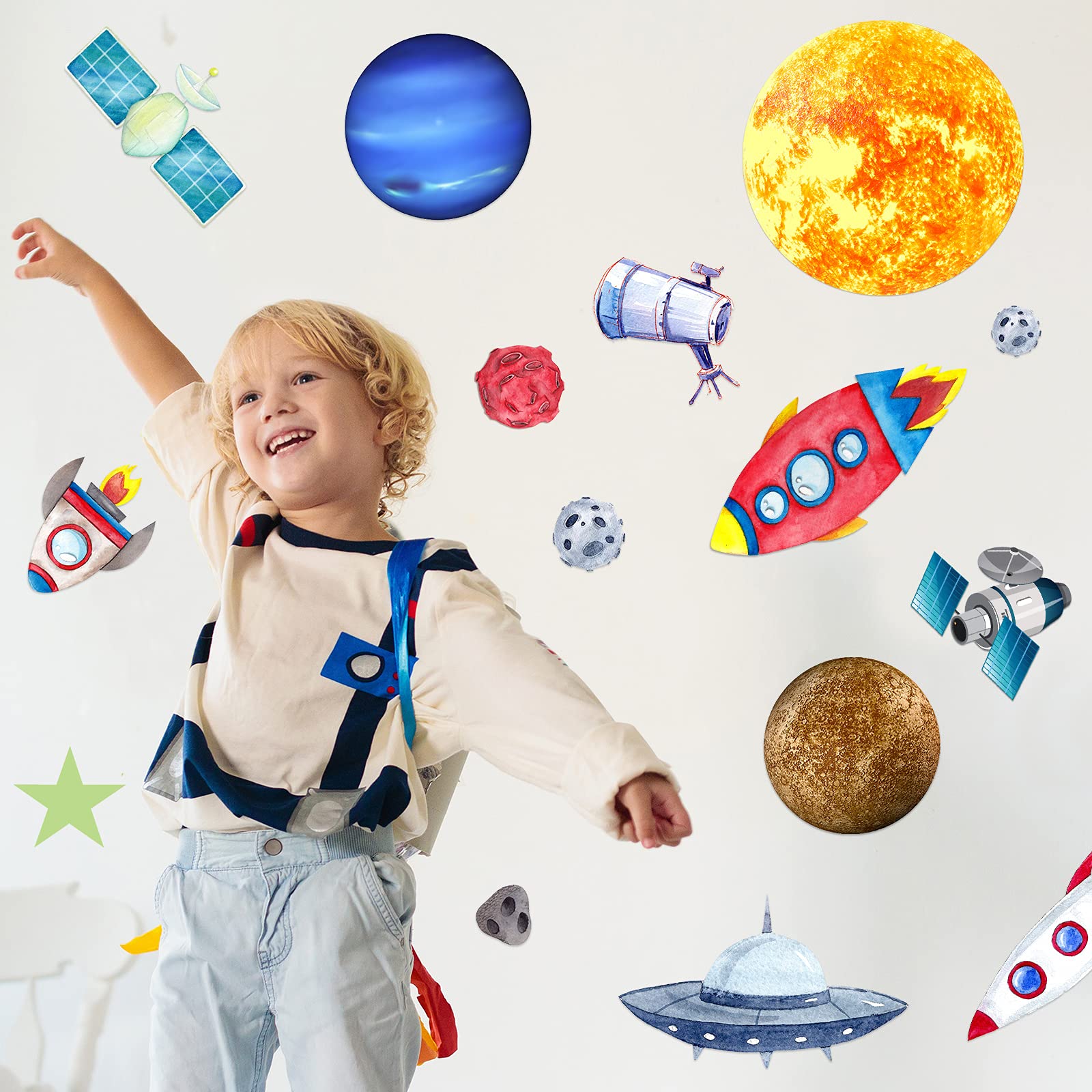 71 Pieces Glow in The Dark Solar System Wall Decals, Glowing Stars Planets for Ceiling Galaxy Astronaut Rocket Space Shooting Stars Wall Decor Stickers for Girls Boys Kids Bedroom Living Room