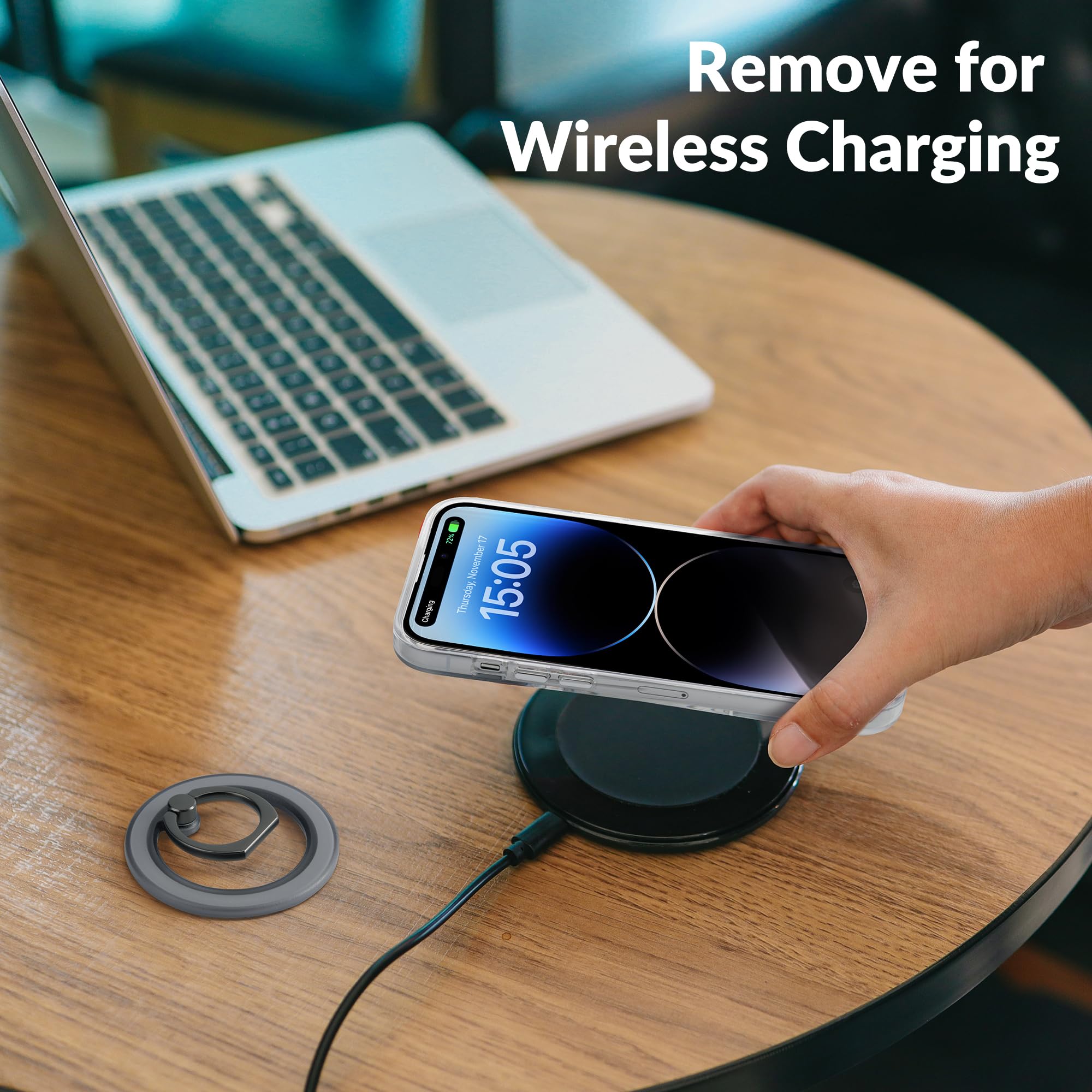 Magnetic Phone Ring Holder Compatible with MagSafe - metisinno Magnetic Phone Grip, Adjustable Finger Ring Grip and Stand, Remove for Wireless Charging Compatible, Black