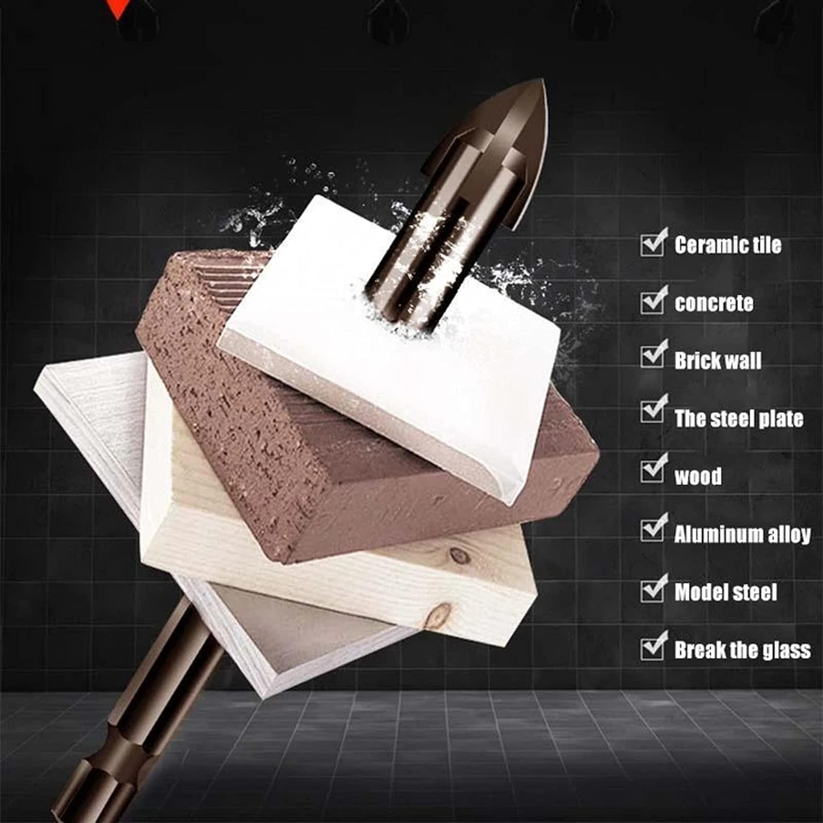 ASDSA Efficient Universal Drilling Tool, Multifunctional Triangle Cross High Hardness Alloy Drill Bit Set for Metal Wood Glass Concrete Tile Wall (7Pcs)