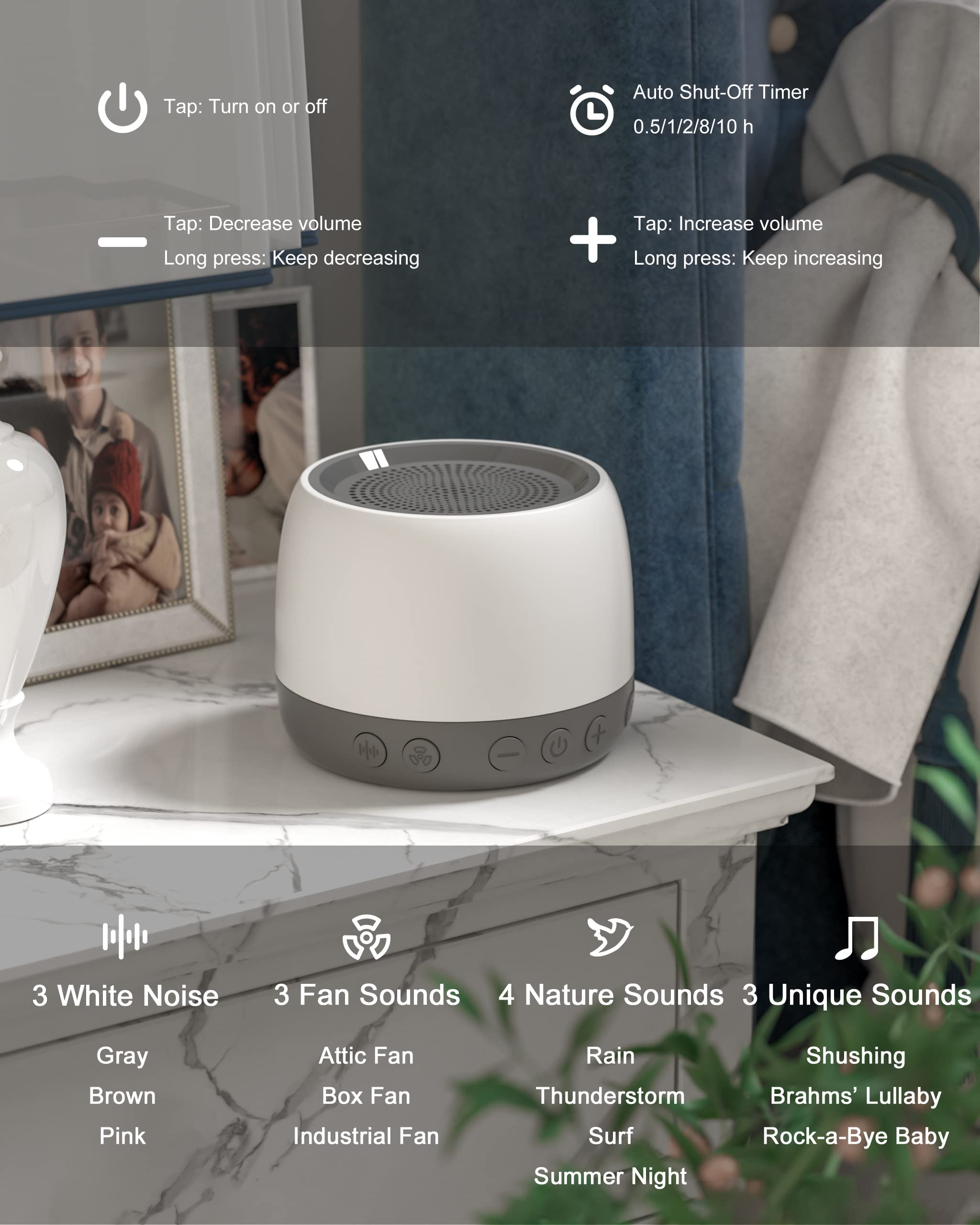 elesories White Noise Machine, Small Sound Machine for Adults Baby Sleeping, Also Be Used as a Multifunctional Speaker for Home, Office Privacy | Nursery | Travel | 13 Soothing Sounds