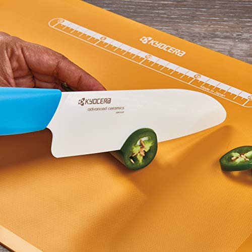 Kyocera Revolution 2-Piece Ceramic Knife Set: Chef Knife For Your Cooking Needs, 5.5" Santoku and 4.5" Utility Knife, White Blades with Blue Handles, White/Blue