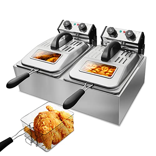 WantJoin Commercial Deep Fryer with Visible Window Deep fryer 2500W 12L ïŒ6L* 2)2 * 5.7QT Stainless Steel French Fry Double Deep Fast Fryer with 2 Baskets,Commercial Restaurant,Fast Food Restaurant