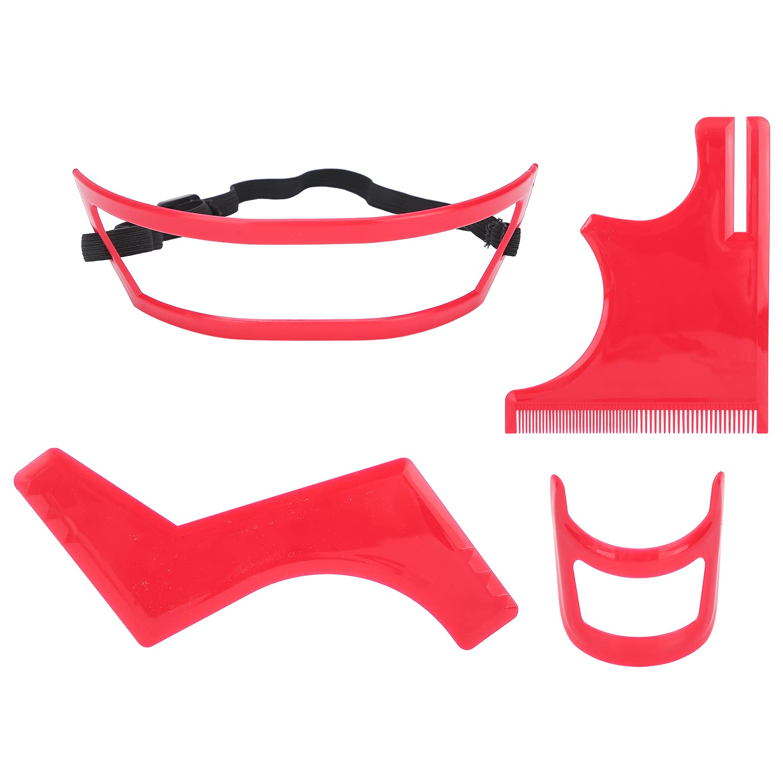 Dioche Beard Shaping Tool Kit - Red Plastic Beard Template Set for Shaving, Hairline, Goatee Styling and Neckline, Skin-friendly Grooming Tool for Men's