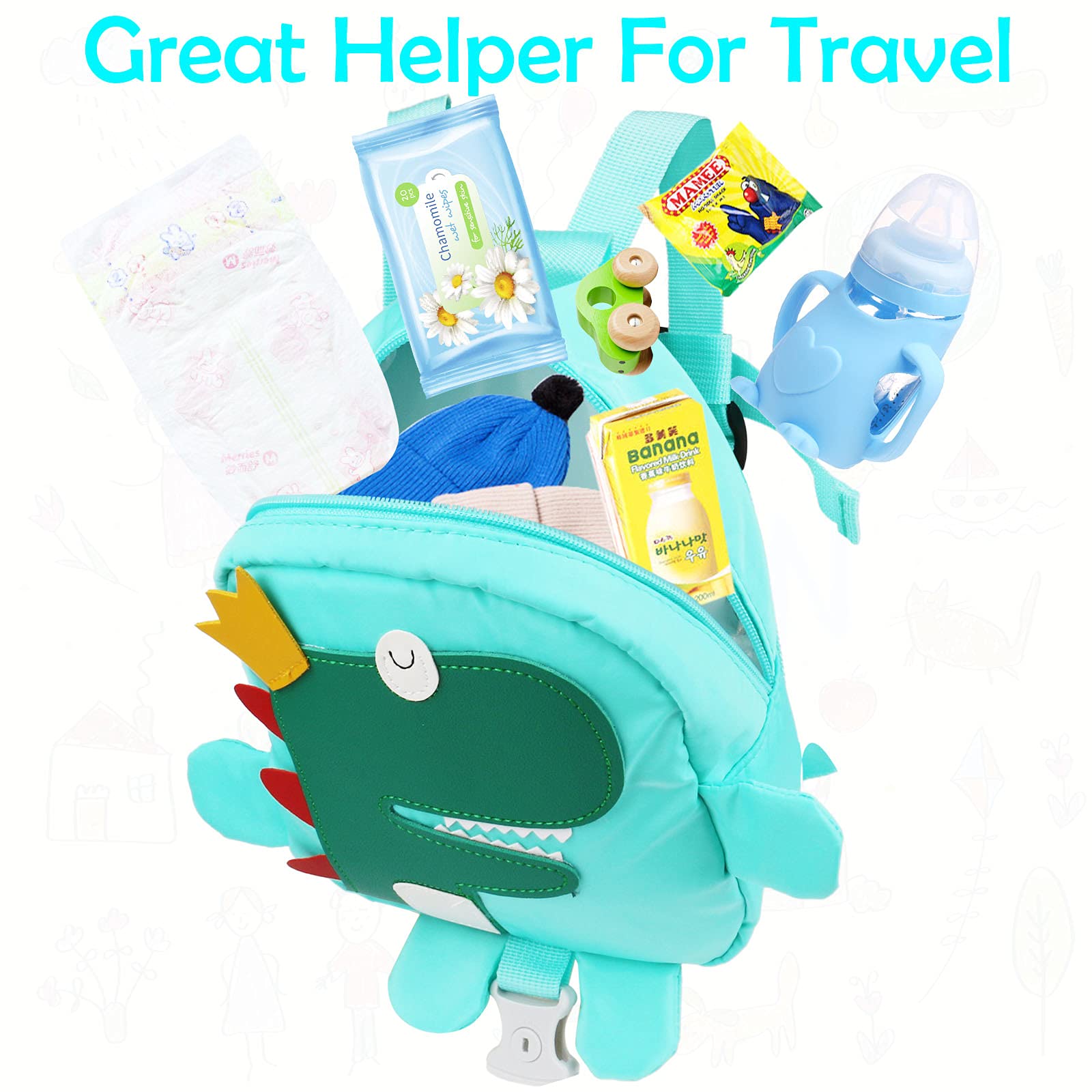 Backpack Leash for Toddlers + Anti Lost Wrist Link, Dinosaur Kids Backpack Harness with Leash for 1-5 Years Old Boys and Girls Christmas Gift (Dinosaur Blue)