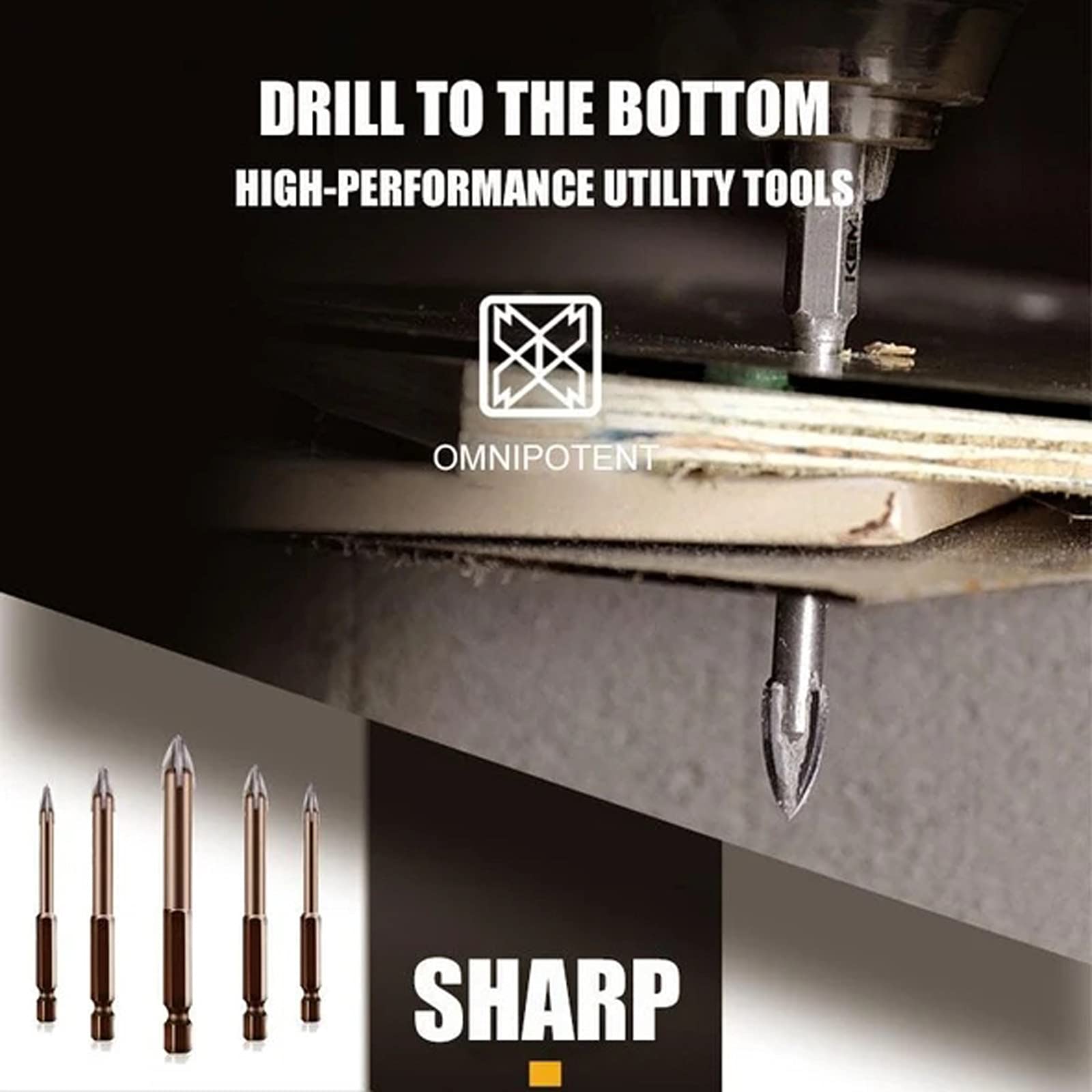 ASDSA Efficient Universal Drilling Tool, Multifunctional Triangle Cross High Hardness Alloy Drill Bit Set for Metal Wood Glass Concrete Tile Wall (7Pcs)