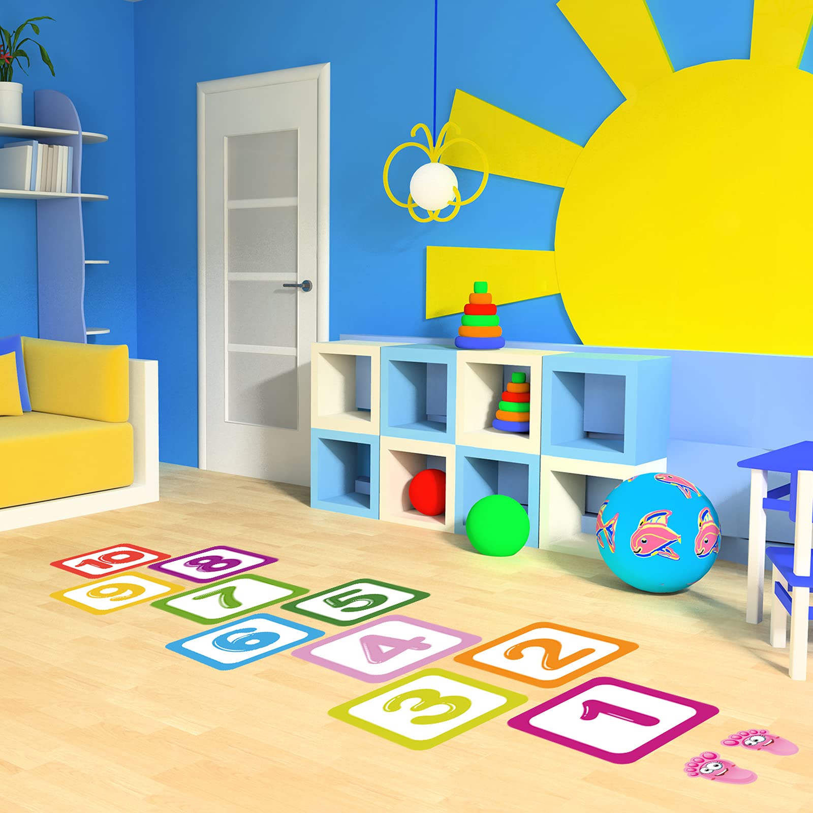 SH-RuiDu Stickers Number Footprint Stickers Hopscotch Floor Sticker for Kids Room Classroom Nursery Decor