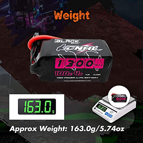 CNHL 1300mAh 4S Lipo Battery 14.8V 100C (Burst 200C) with XT60 for FPV Racing Helicopter Airplane UAV Racing Drone Battery RC Quadcopter(2 Packs)