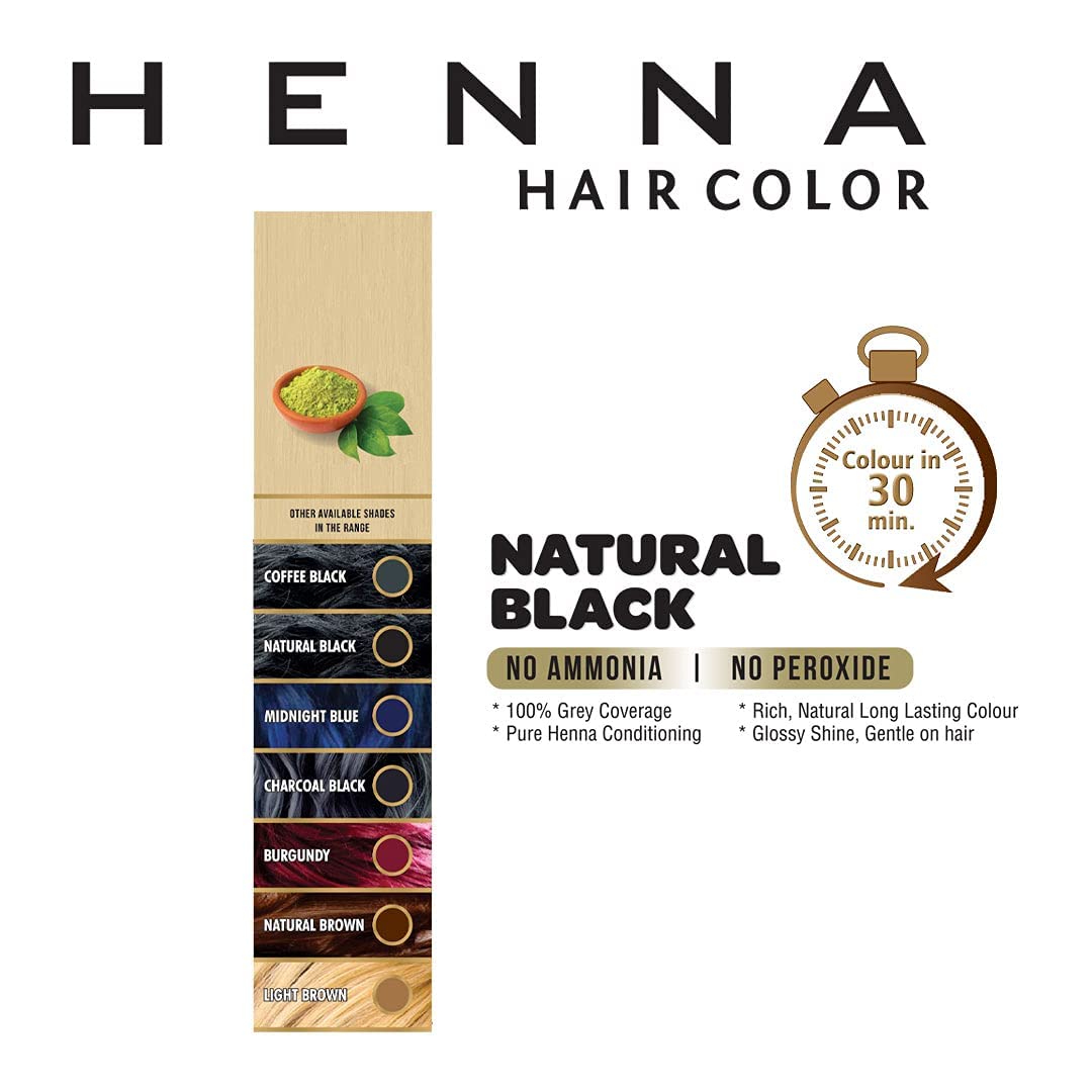 30 Minute Enriched with Herbs Semi Permanent Powder - Harsh Chemical Free Black Hair Dye for Men and Women (Natural Black)