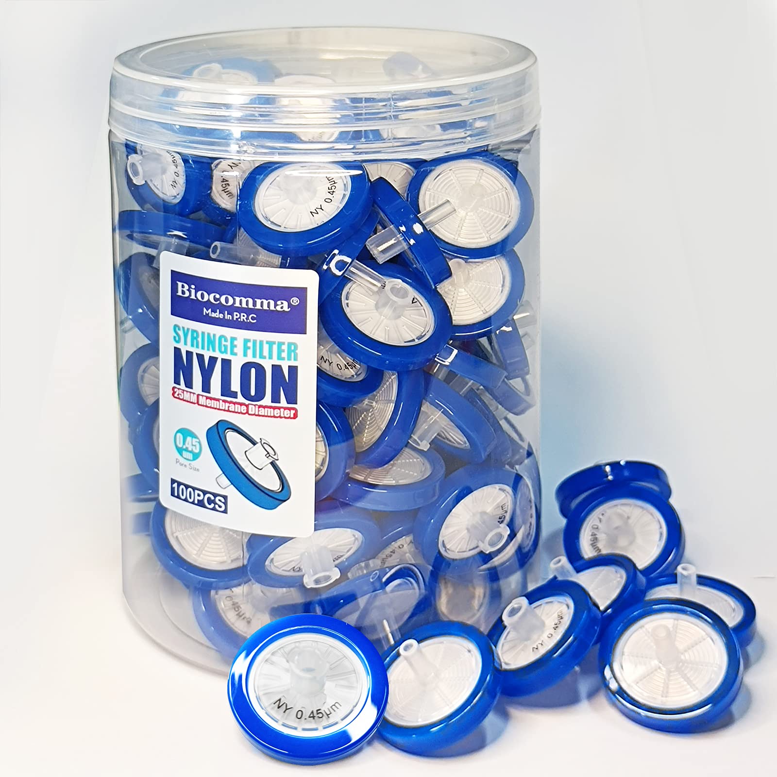 Biocomma Syringe Filters Nylon 25mm Diameter 0.45um Pore Size Non Sterile Pack of 100