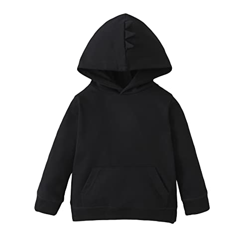 SOBOWO Black Toddler Hoodie Baby Boys Girls Solid Dinosaur Long Sleeve Pullover Sweatshirt Tops with Pocket Tracksuit Outfits (Black, 3-4T)