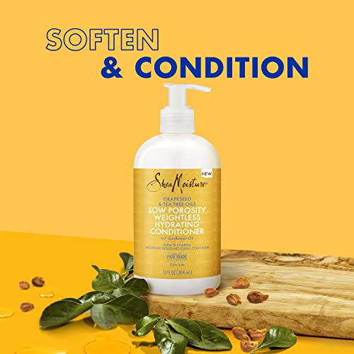 SheaMoisture Low Porosity Weightless Hydrating Conditioner For Moisture Resistant, Curly, Coily Hair Lightweight Hair Conditioner 13 fl oz